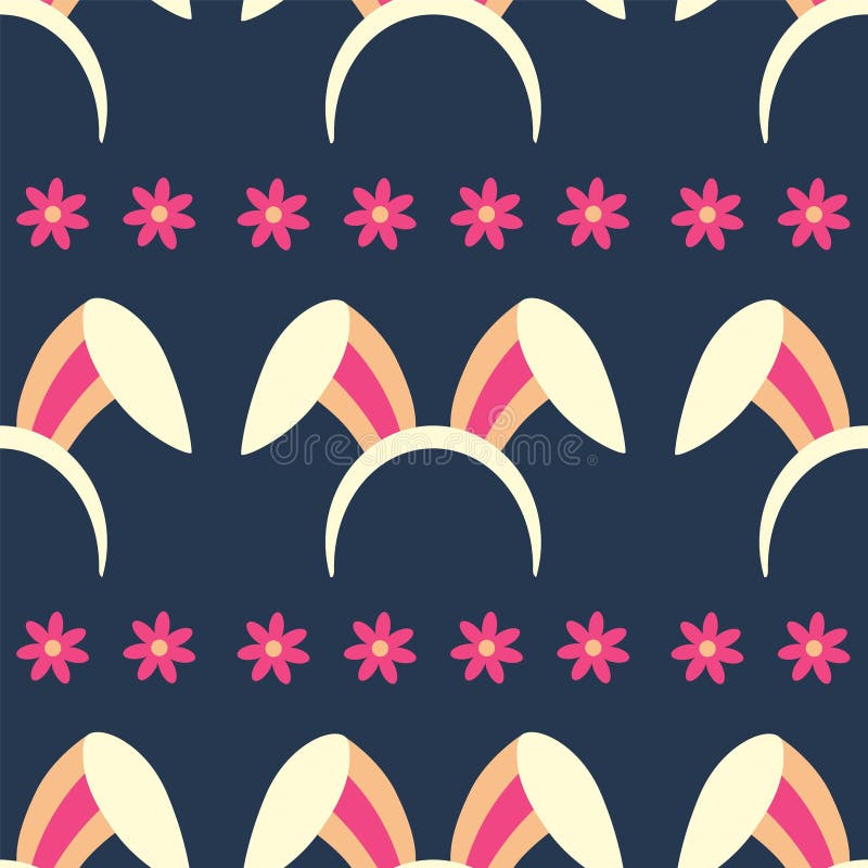 Easter Pattern with Rabbit Ears, Hare and Flowers. Color Vector ...