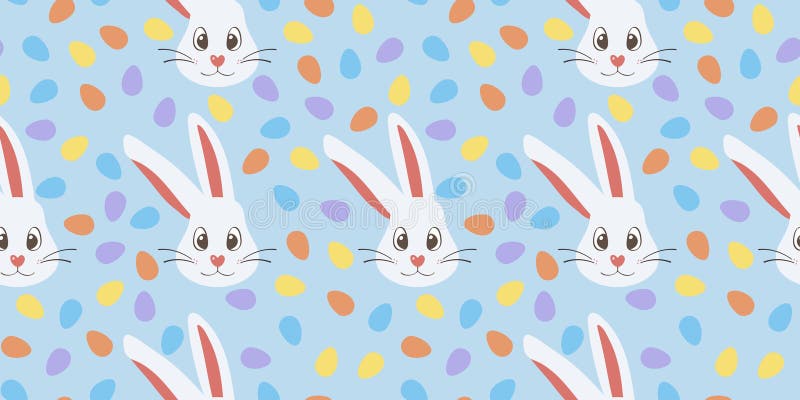 Easter Pattern of White Rabbit Muzzle and Colored Eggs. Seamless Spring ...