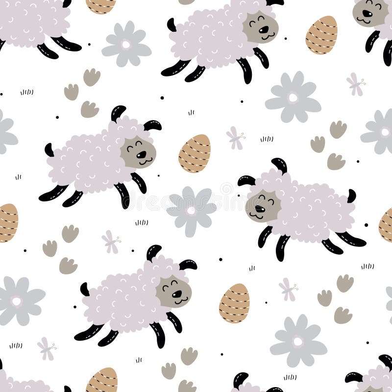 Easter Patterns with Easter Sheep and Flowers Stock Vector - Illustration of card, eggs: 270827540