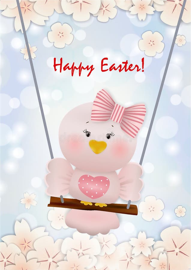 Easter Pink bird in swing stock illustration. Illustration of card ...