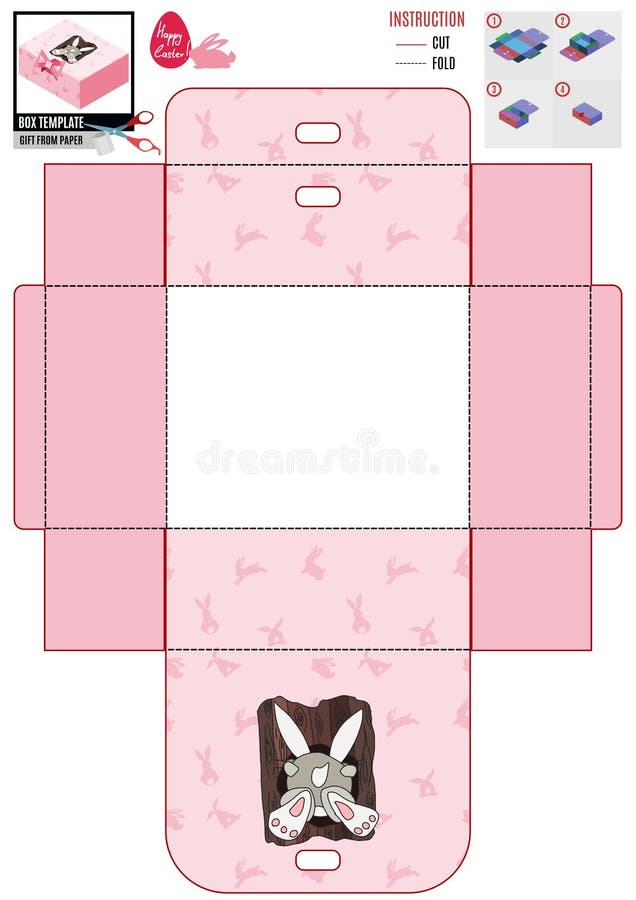 Easter Pink Box Template. the Hare Climbs into the Stock Vector ...