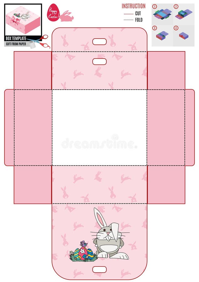 Easter Pink Box Template. Hare in the Meadow. New Stock Vector ...