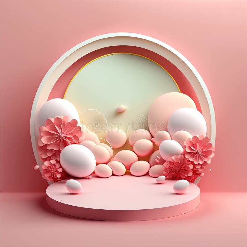 Easter Podium Stand with Pink 3D Render Eggs Decoration for Product ...