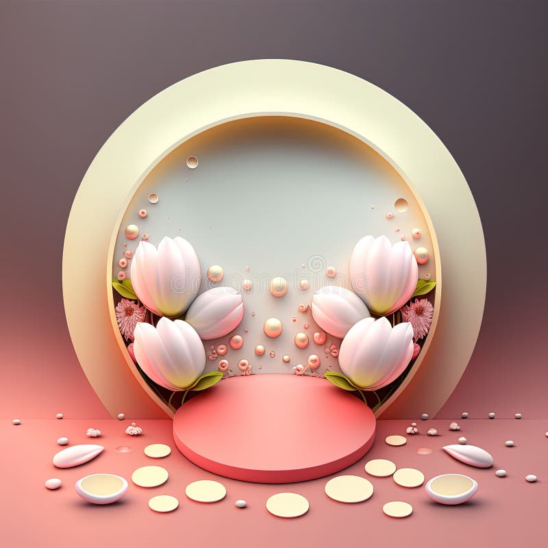 Easter Podium Stand with Pink 3D Render Eggs Decorative for Product ...