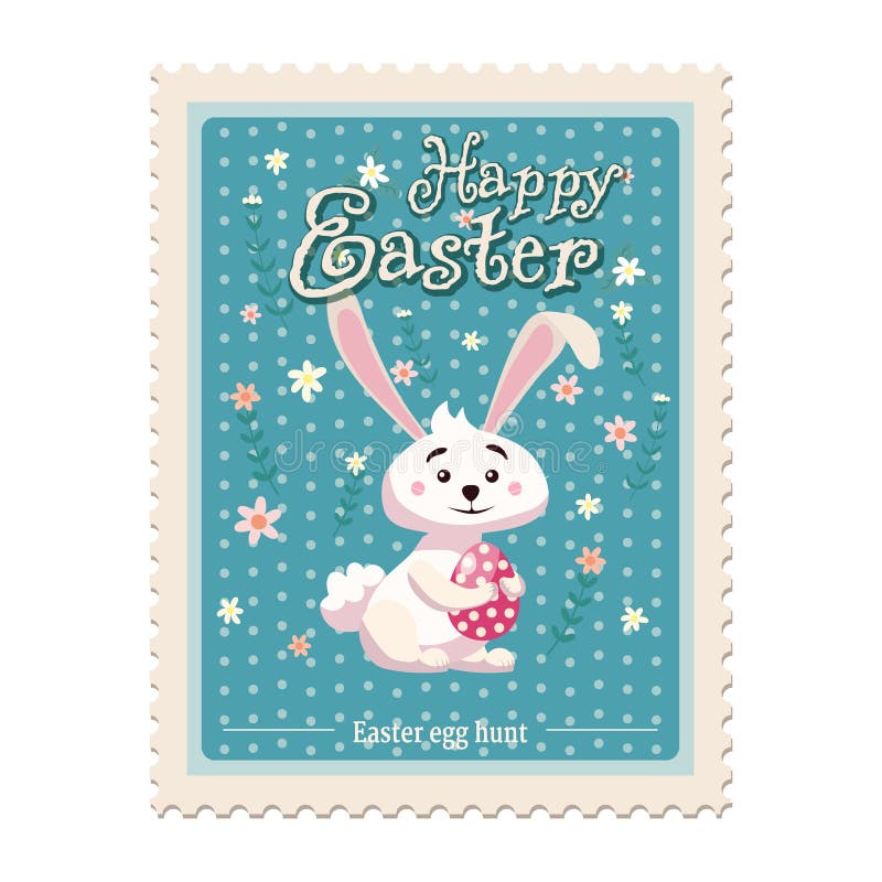 Easter Postal Stamp, Bunny, Retro Graphic. Vintage Vector Stock Vector ...