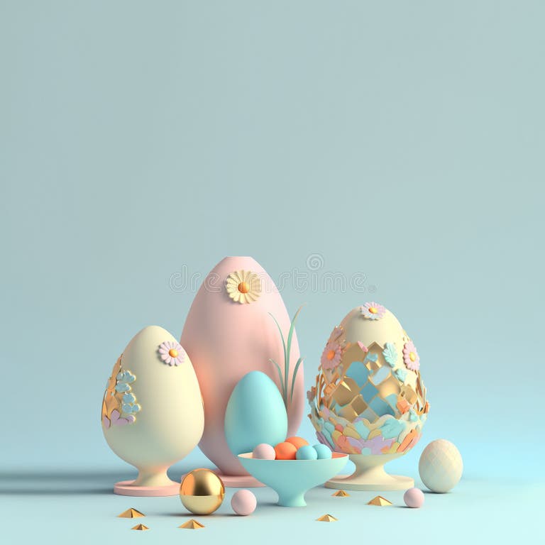 Easter Poster Background with 3D Easter Eggs and Floral Stock ...