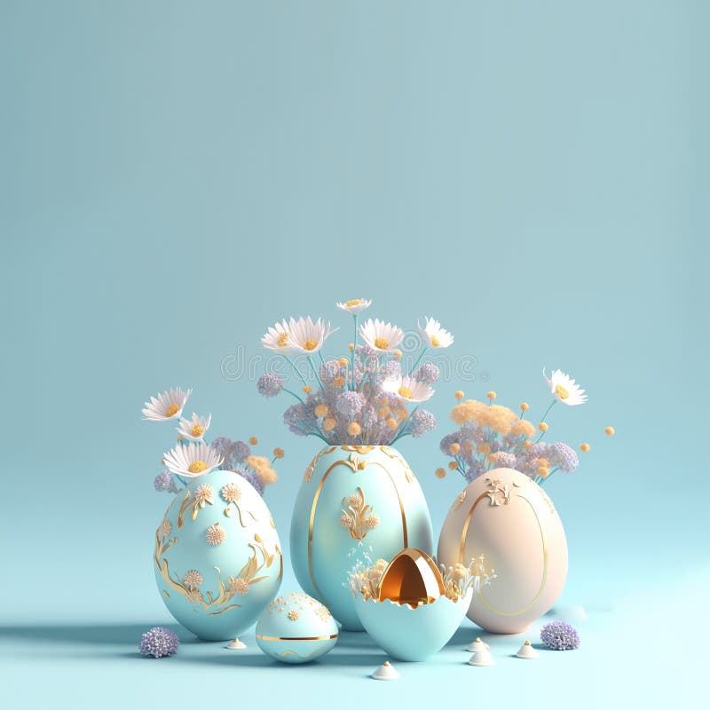 Easter Poster Background with 3D Easter Eggs and Floral Stock ...