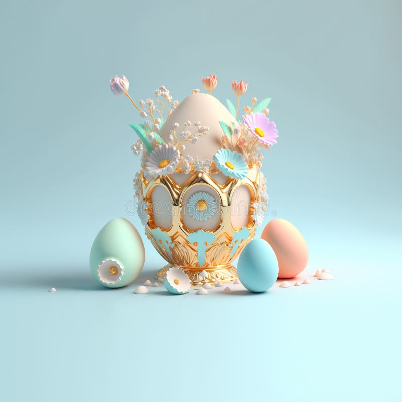 Easter Poster Background with 3D Easter Eggs and Floral Ornament Stock ...