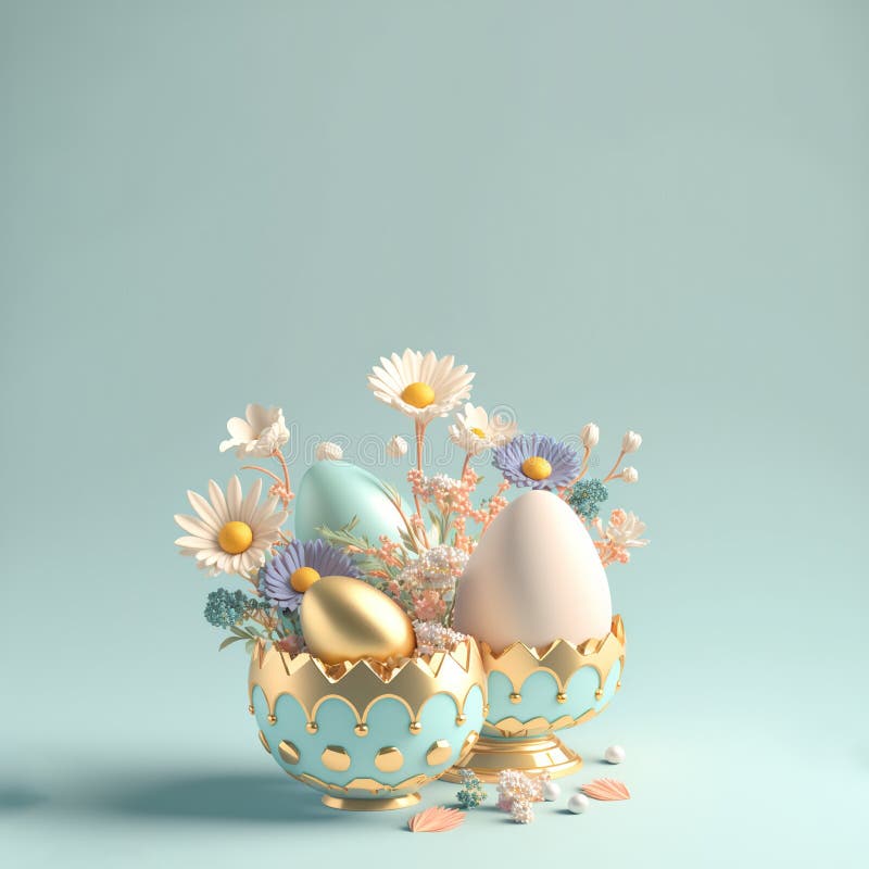 Easter Poster Background with 3D Easter Eggs and Floral for Promotion ...