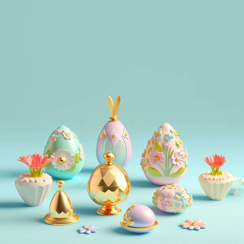 Easter Poster Background with 3D Easter Eggs and Flower Stock ...