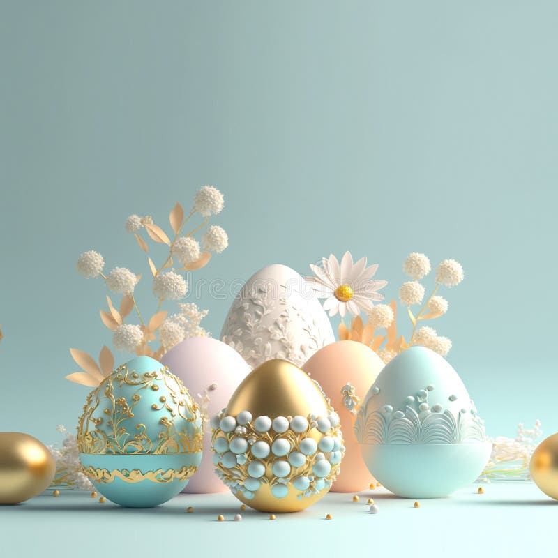 Easter Poster Background with 3D Render Easter Eggs and Floral Stock ...