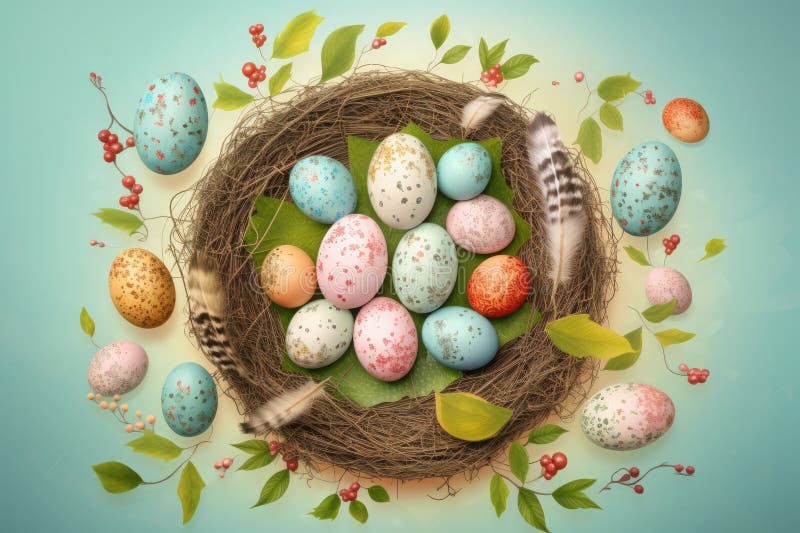 Easter Poster Background Template with Vibrant Colored Eggs in a Nest ...