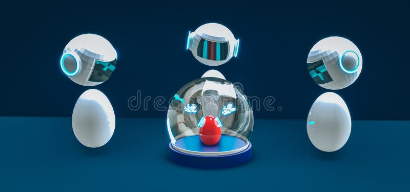 Easter Poster and Banner, Background with Little Robot Eggs. 3D Work ...