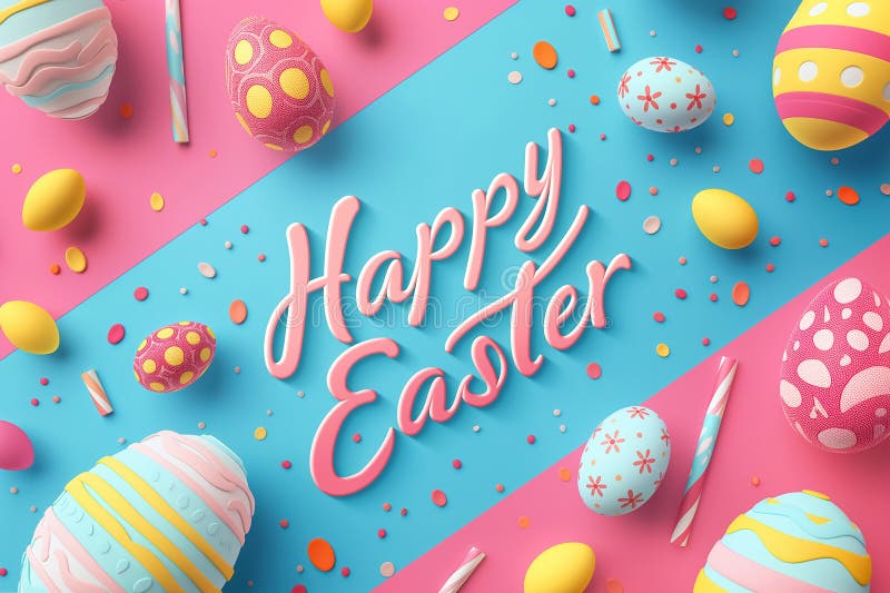 Easter Poster and Banner with Painted Easter Eggs with Text Happy ...