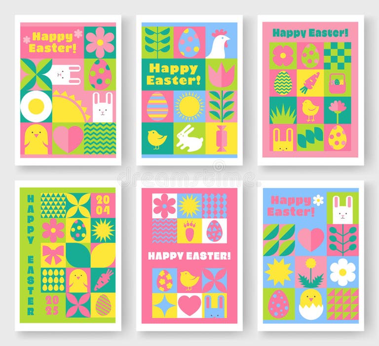 Easter Poster Design Collection. Geometric Retro Style Stock Vector ...