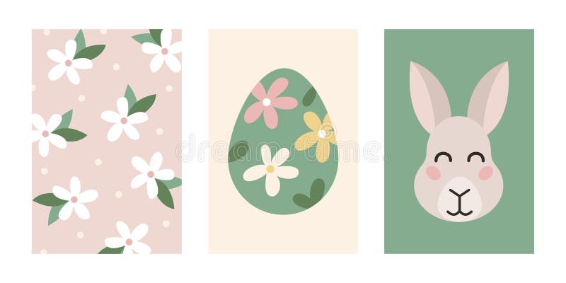 Easter Poster Set. Cute Rabbit, Spring Flower, Easter Egg Stock Vector ...