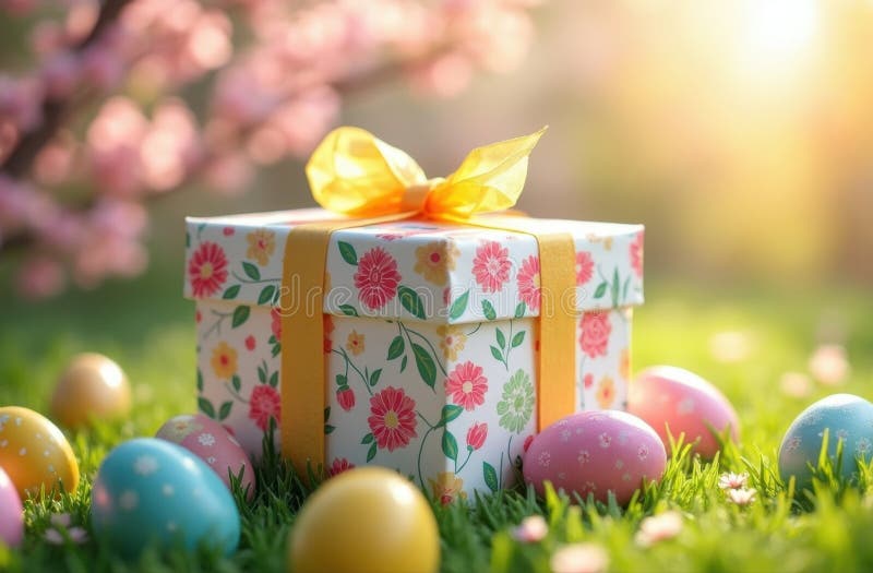 An Easter Present Box Scene with Chocolate Eggs Stock Illustration ...