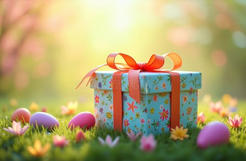 An Easter Present Box Scene with Chocolate Eggs Stock Illustration ...