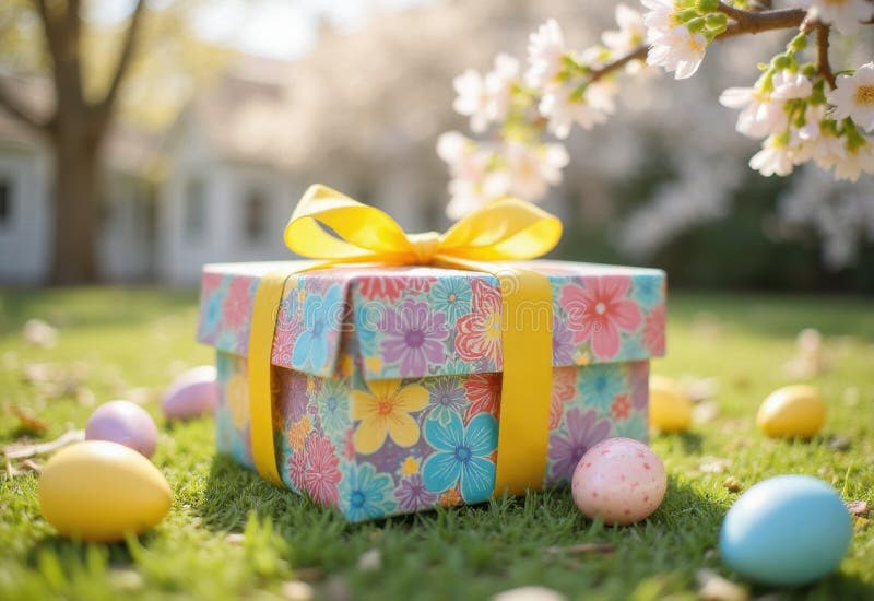 An Easter Present Box Scene with Chocolate Eggs Stock Illustration ...