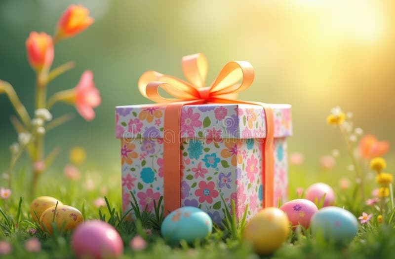 An Easter Present Box Scene with Chocolate Eggs Stock Illustration ...