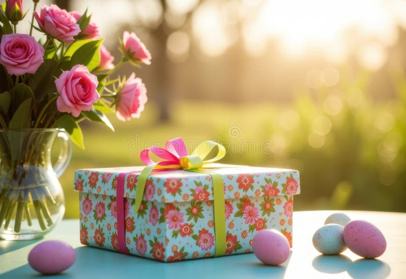 An Easter Present Box Scene with Chocolate Eggs Stock Illustration ...