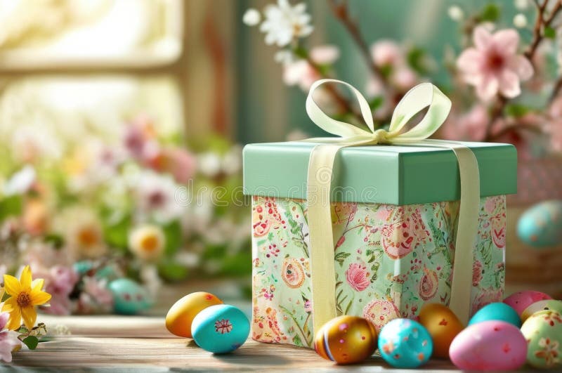 An Easter Present Box Scene with Chocolate Eggs Stock Illustration ...