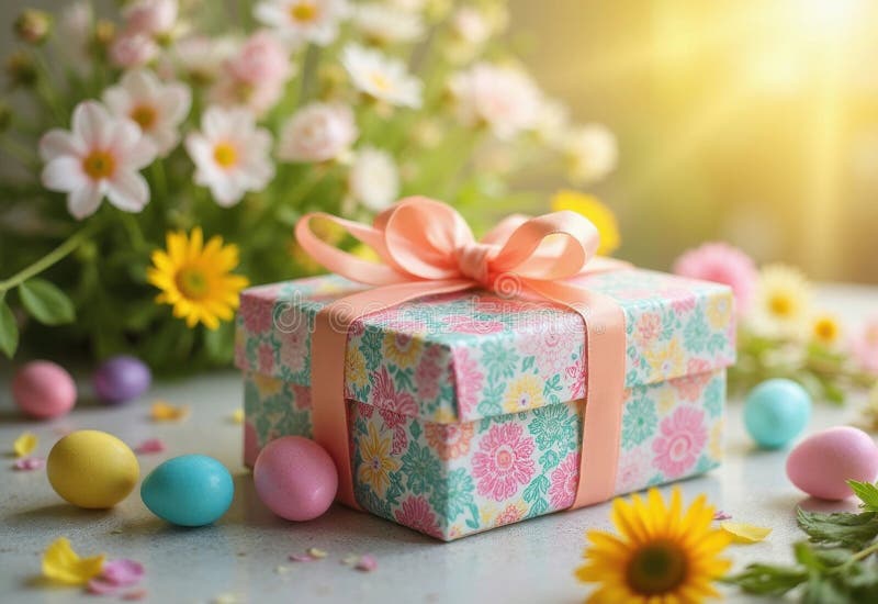 An Easter Present Box Scene with Chocolate Eggs Stock Illustration ...
