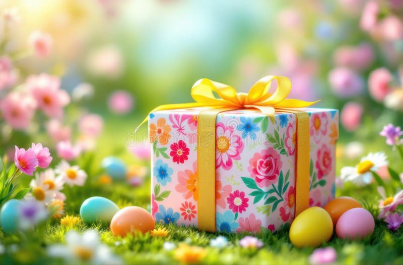 An Easter Present Box Scene with Chocolate Eggs Stock Illustration ...