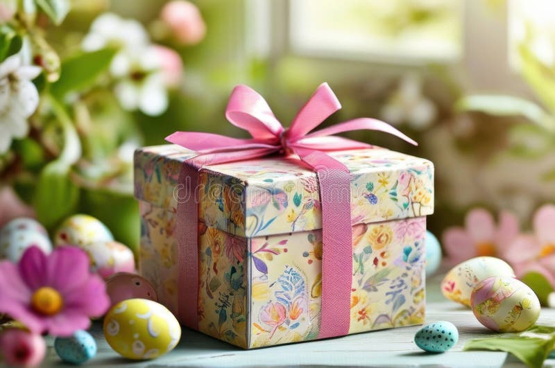 An Easter Present Box Scene with Chocolate Eggs Stock Illustration ...