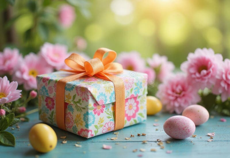An Easter Present Box Scene with Chocolate Eggs Stock Illustration ...