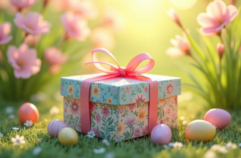 An Easter Present Box Scene with Chocolate Eggs Stock Illustration ...