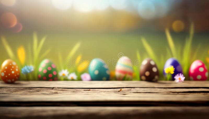 Easter Product Display Table with Easter Eggs and Spring Meadow ...