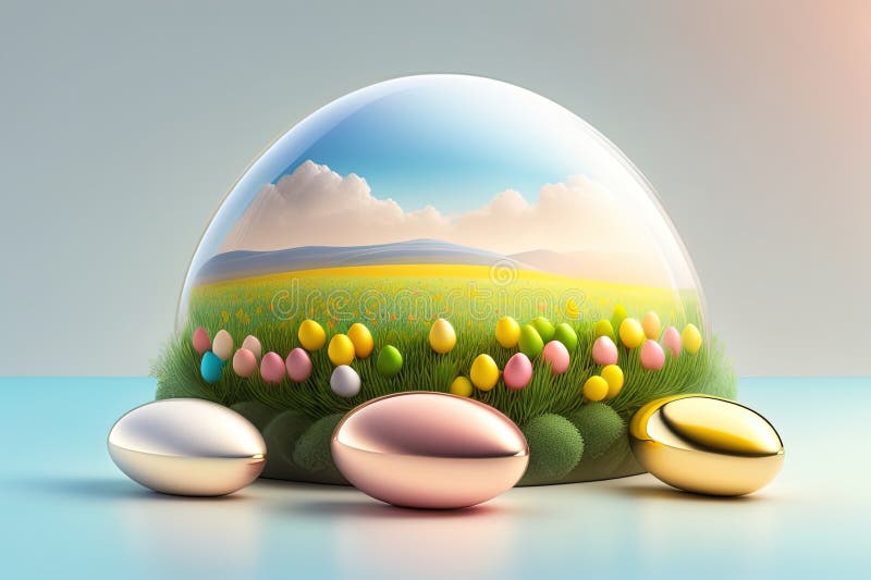 Easter Product Display Table with Easter Eggs and Spring Meadow ...