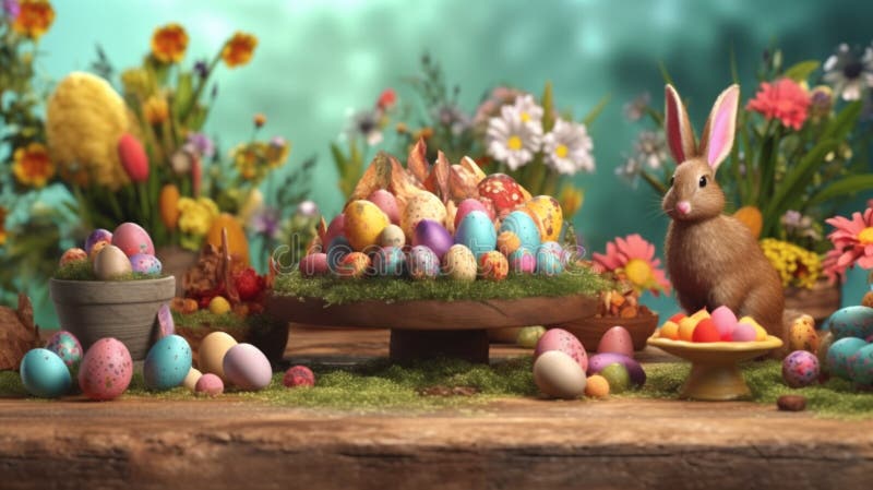 Easter Product Display Table with Easter Eggs and Spring. Generative AI ...