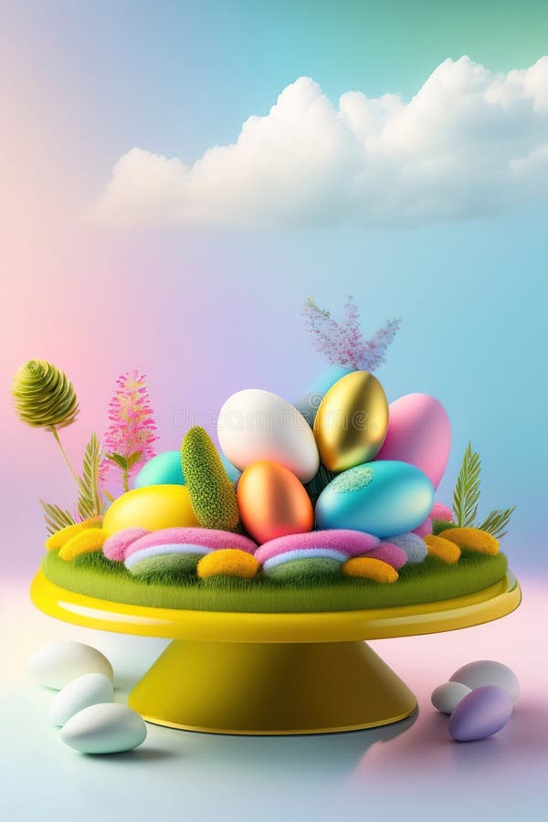 Easter Product Display Table with Easter Eggs and Spring Meadow ...