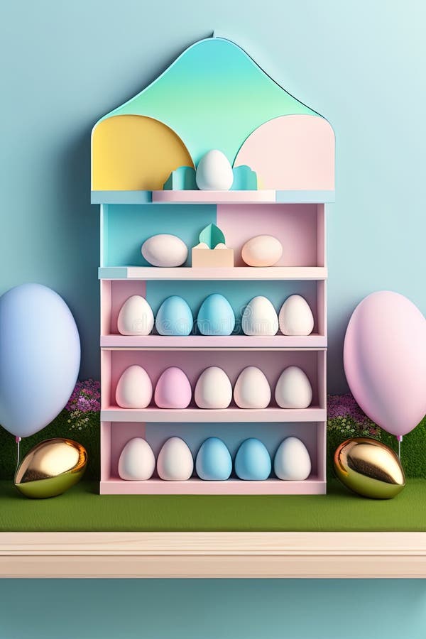 Easter Product Display Table with Easter Eggs and Spring Meadow ...