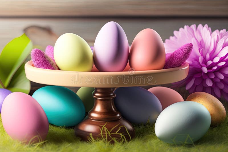 Easter Product Display Table with Easter Eggs and Spring Meadow ...