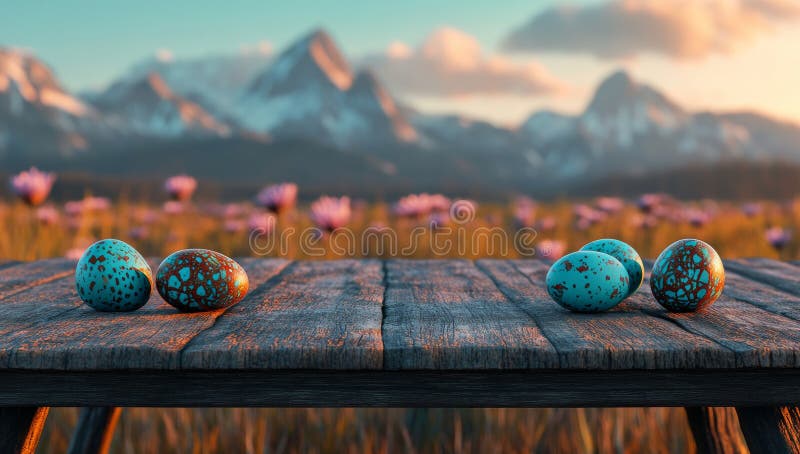 Easter Product Display Table Featuring Easter Eggs and a Spring Meadow ...