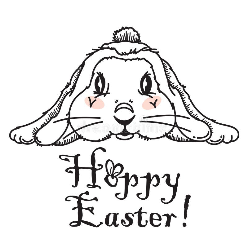 Happy Easter Vector T-shirt Print with Lovely Bunny in Modern B&w Style ...