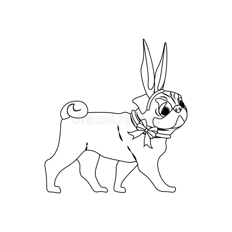 Easter Pug Wearing Bunny Ears Outline Stock Vector - Illustration of ...