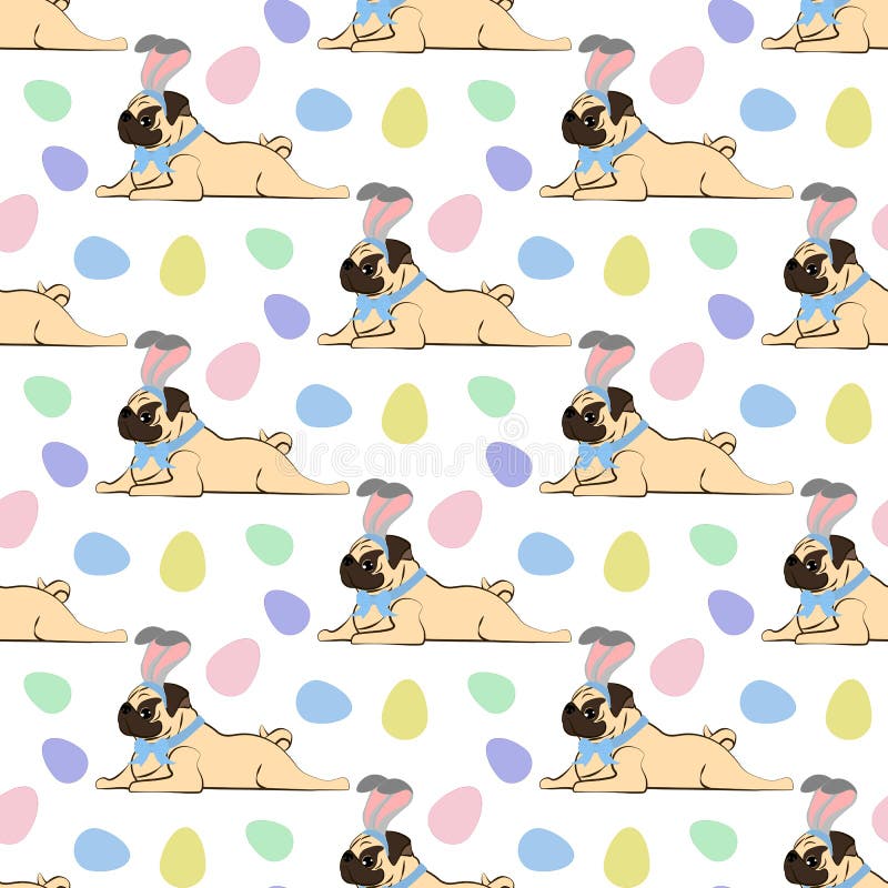 Easter Pug Wearing Bunny Ears Seamless Pattern Stock Vector ...