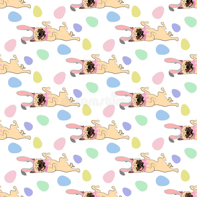 Easter Pug Wearing Bunny Ears Seamless Pattern Stock Vector ...