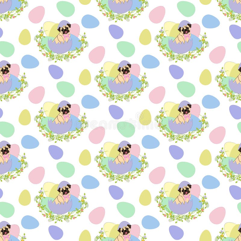 Easter Pug Wearing Bunny Ears Seamless Pattern Stock Vector ...