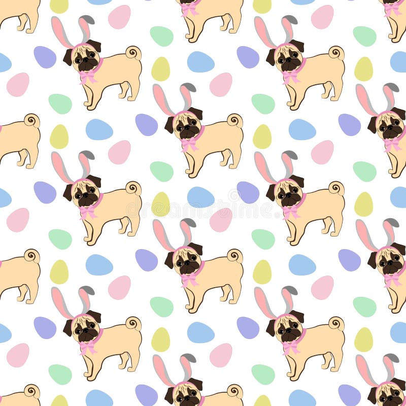 Easter Pug Wearing Bunny Ears Seamless Pattern Stock Vector ...