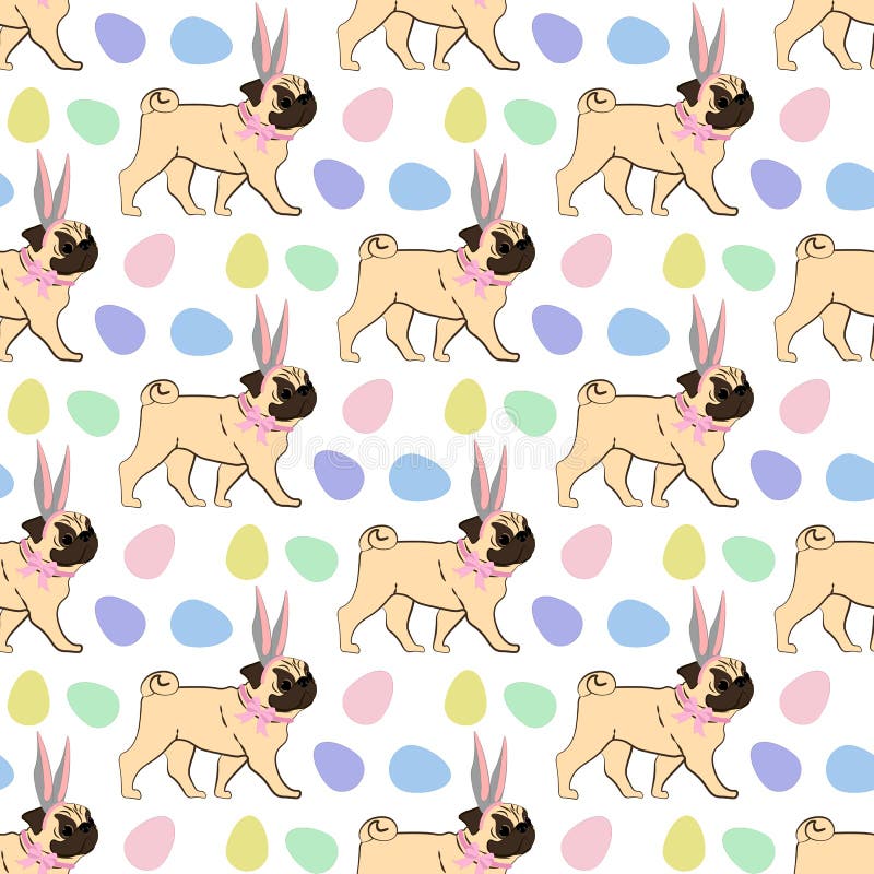 Easter Pug Wearing Bunny Ears Seamless Pattern Stock Vector ...