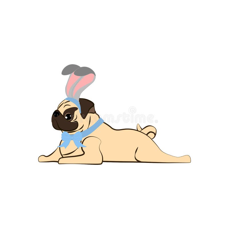 Easter Pug Wearing Bunny Ears Vector Illustration Stock Vector ...
