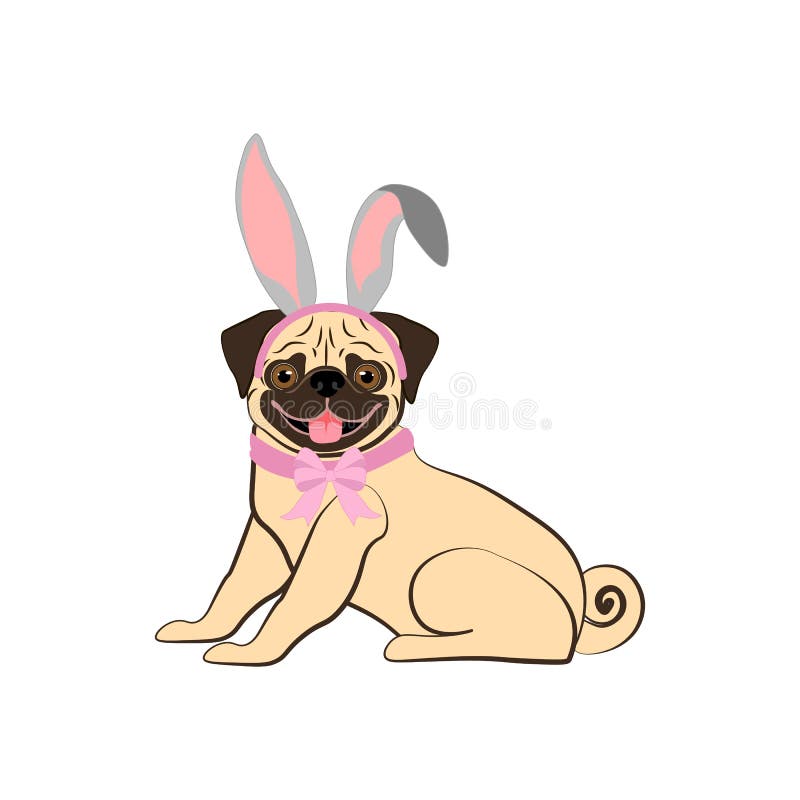 Easter Pug Wearing Bunny Ears Vector Illustration Stock Vector ...