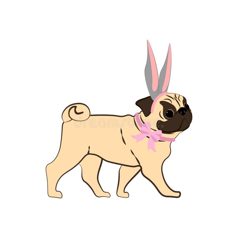 Easter Pug Wearing Bunny Ears Vector Illustration Stock Vector ...