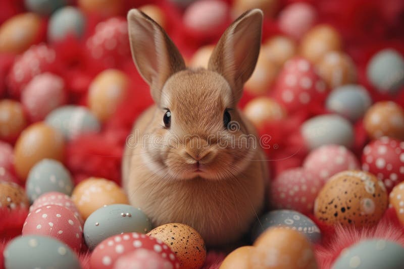 Easter Rabbit Against Background of Multi-colored Easter Eggs, Easter ...