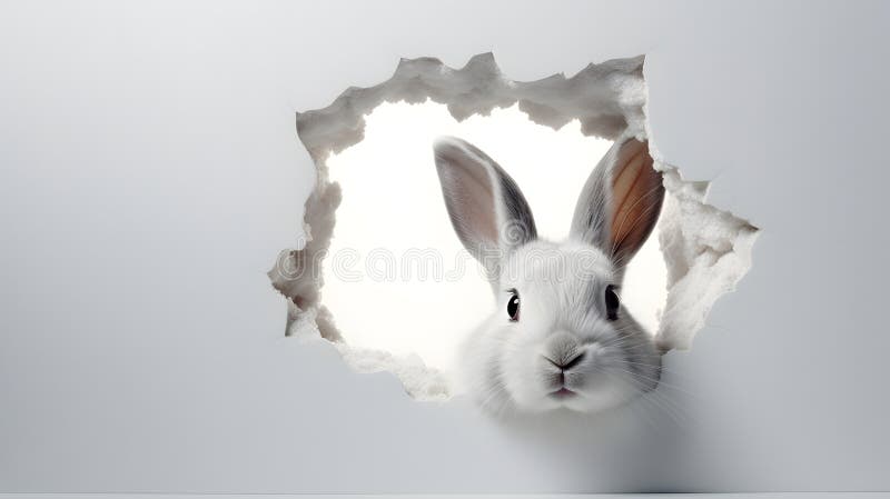 Easter Rabbit Breaking the Wall with Copy Space Stock Image - Image of ...